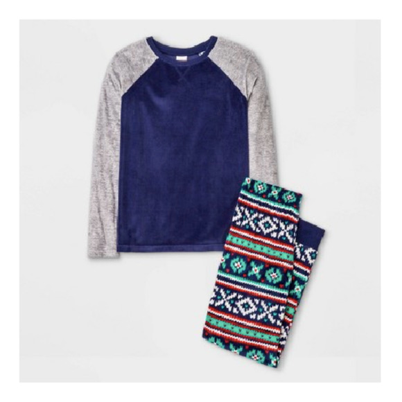 Cat & Jack | Pajamas | New Cat Jack Youth Boys 2pc Navy Blue Fair Isle ...
